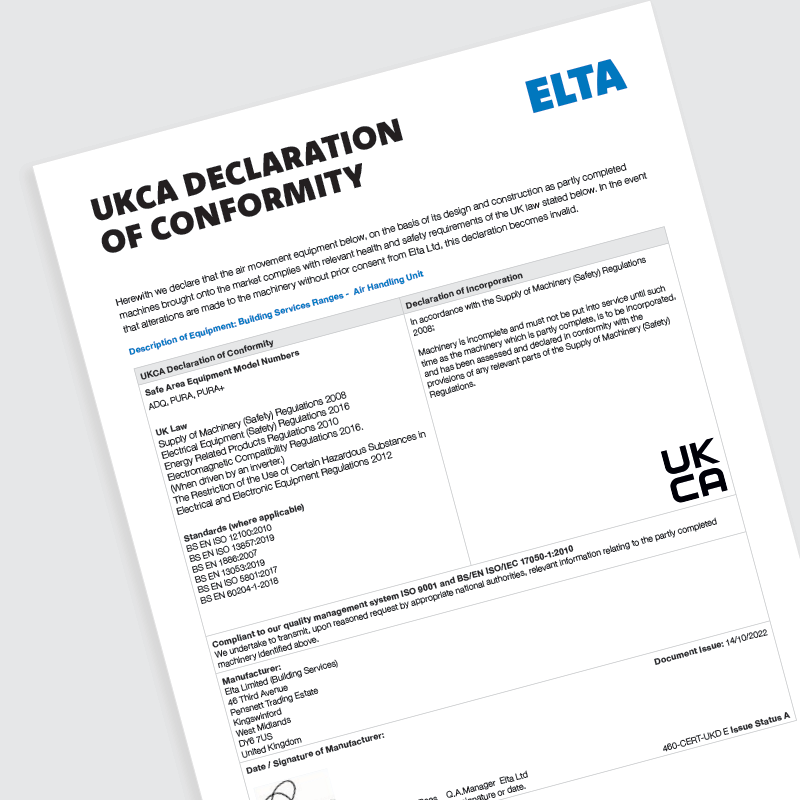 AHU UKCA Declaration of Conformity | Elta Ireland